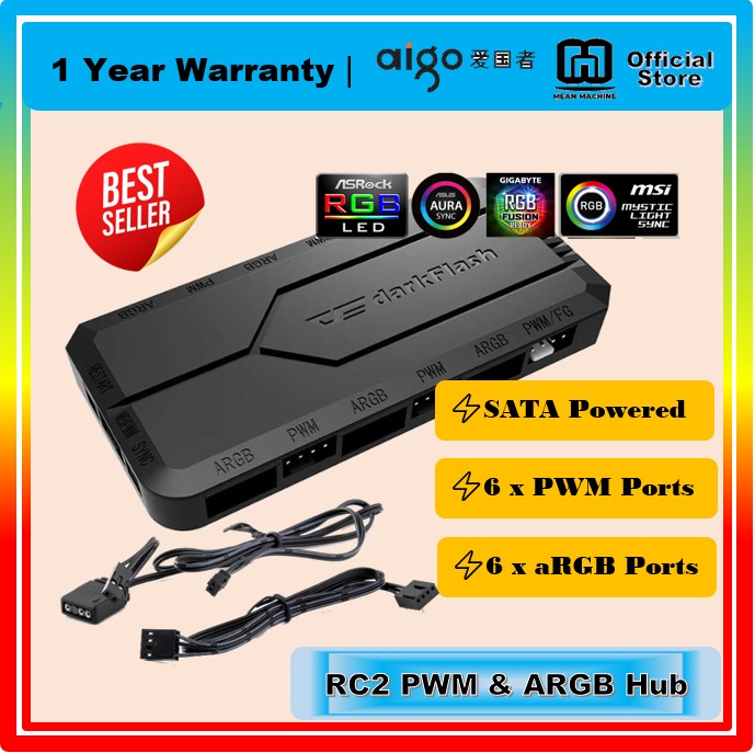 AIGO DARKFLASH RC2 addressable Controller Hub with PWM (6 x PWM + 6 x ...