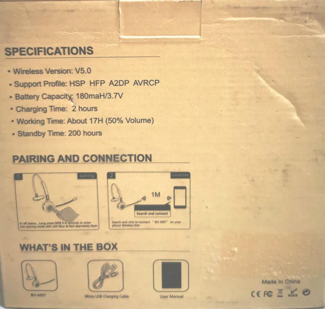 Bluetooth Wireless Headset with Mic (Model: BH-M97), Audio, Headphones ...