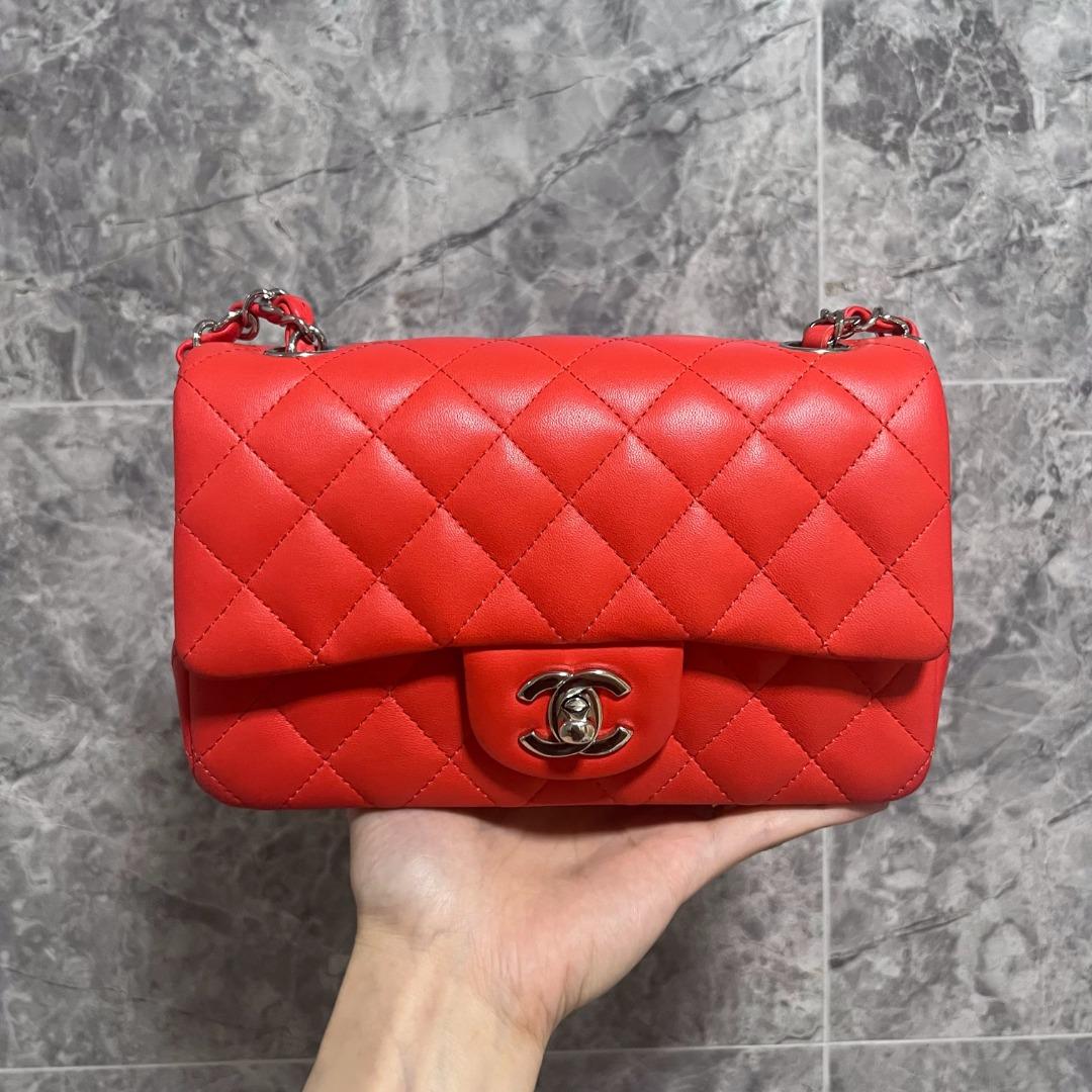 Chanel Rectangular Mini Classic Flap CF Salmon Red No. 26, Luxury, Bags ...