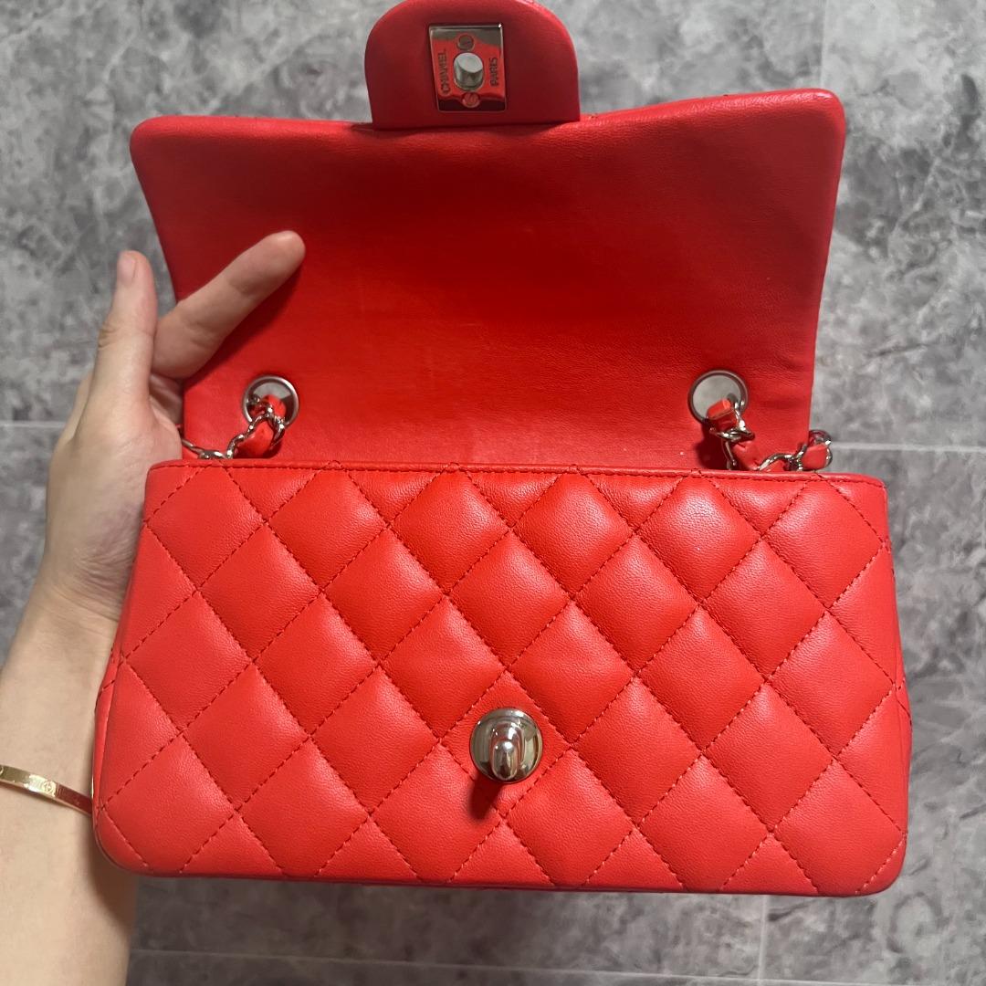 Chanel Rectangular Mini Classic Flap CF Salmon Red No. 26, Luxury, Bags ...