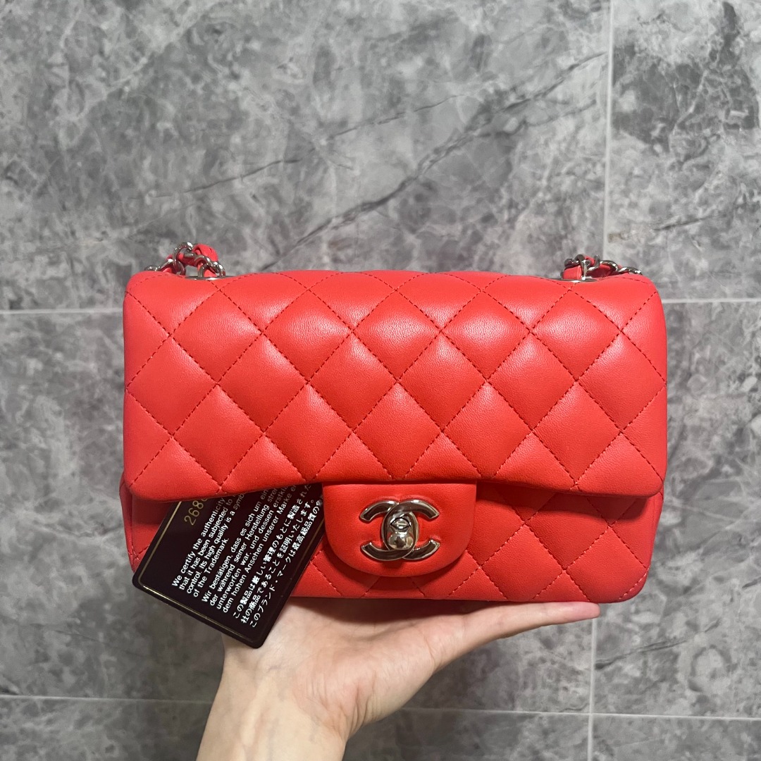 Chanel Rectangular Mini Classic Flap CF Salmon Red No. 26, Luxury, Bags ...