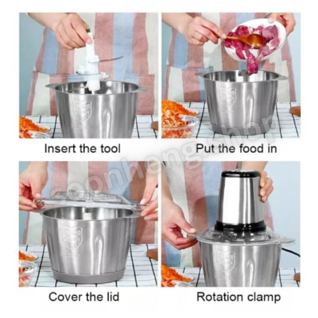 Electric Multifunction Food Chopper 250W 2L/ Glass 300W 2L/Stainless Steel 400W 3LMeat Grinder ...