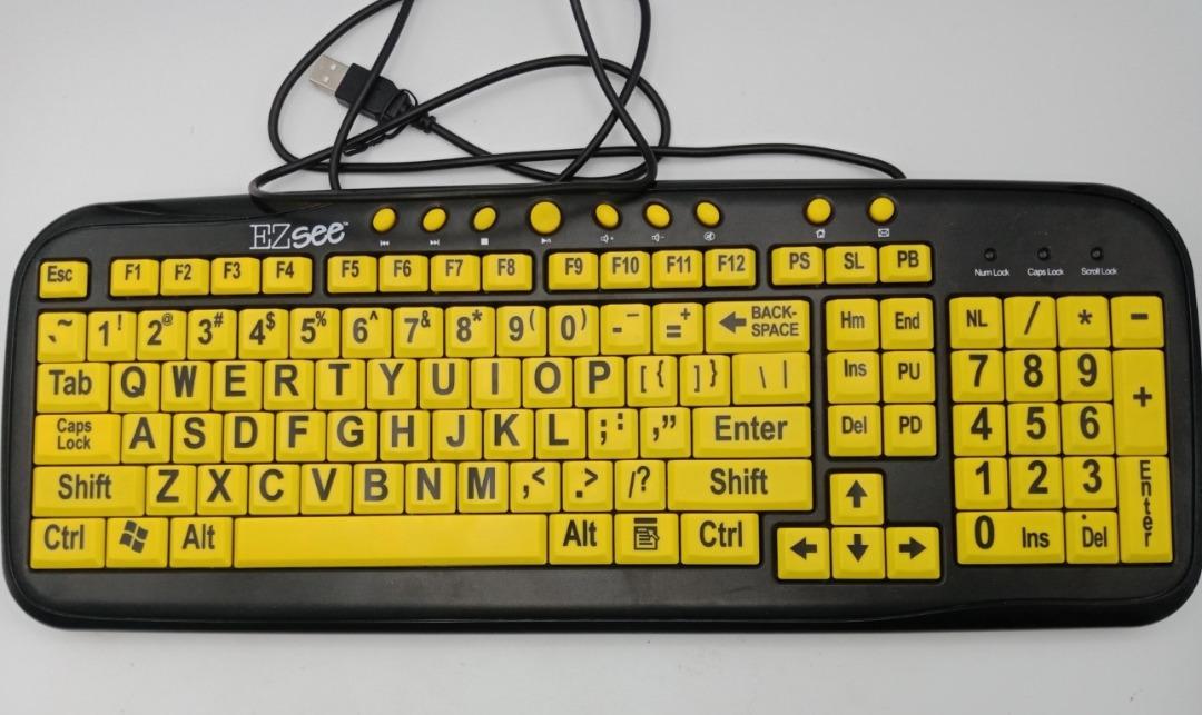 EZSEE Large Print Keyboard Bold Black Prints on Yellow Keys Keyboard ...