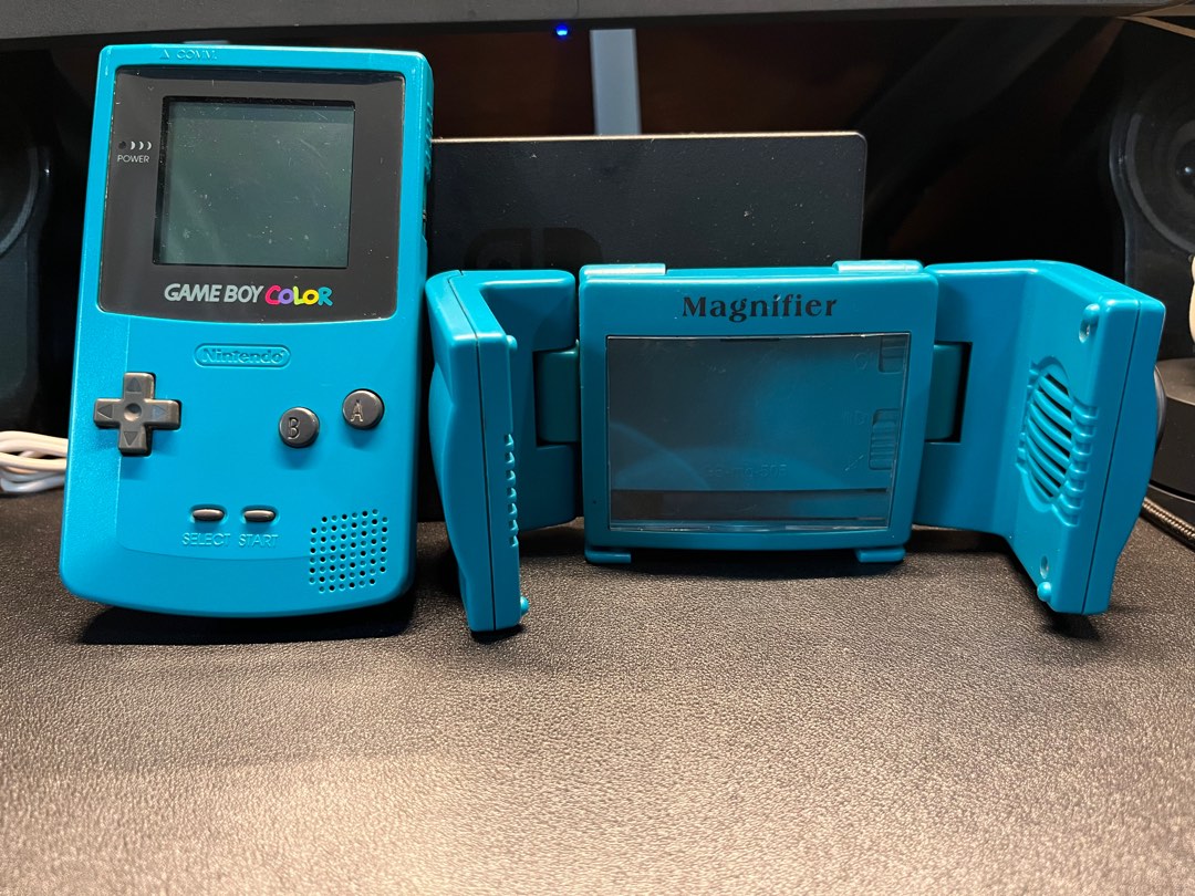 Gameboy color with magnifier and speakers, Video Gaming, Video Game ...