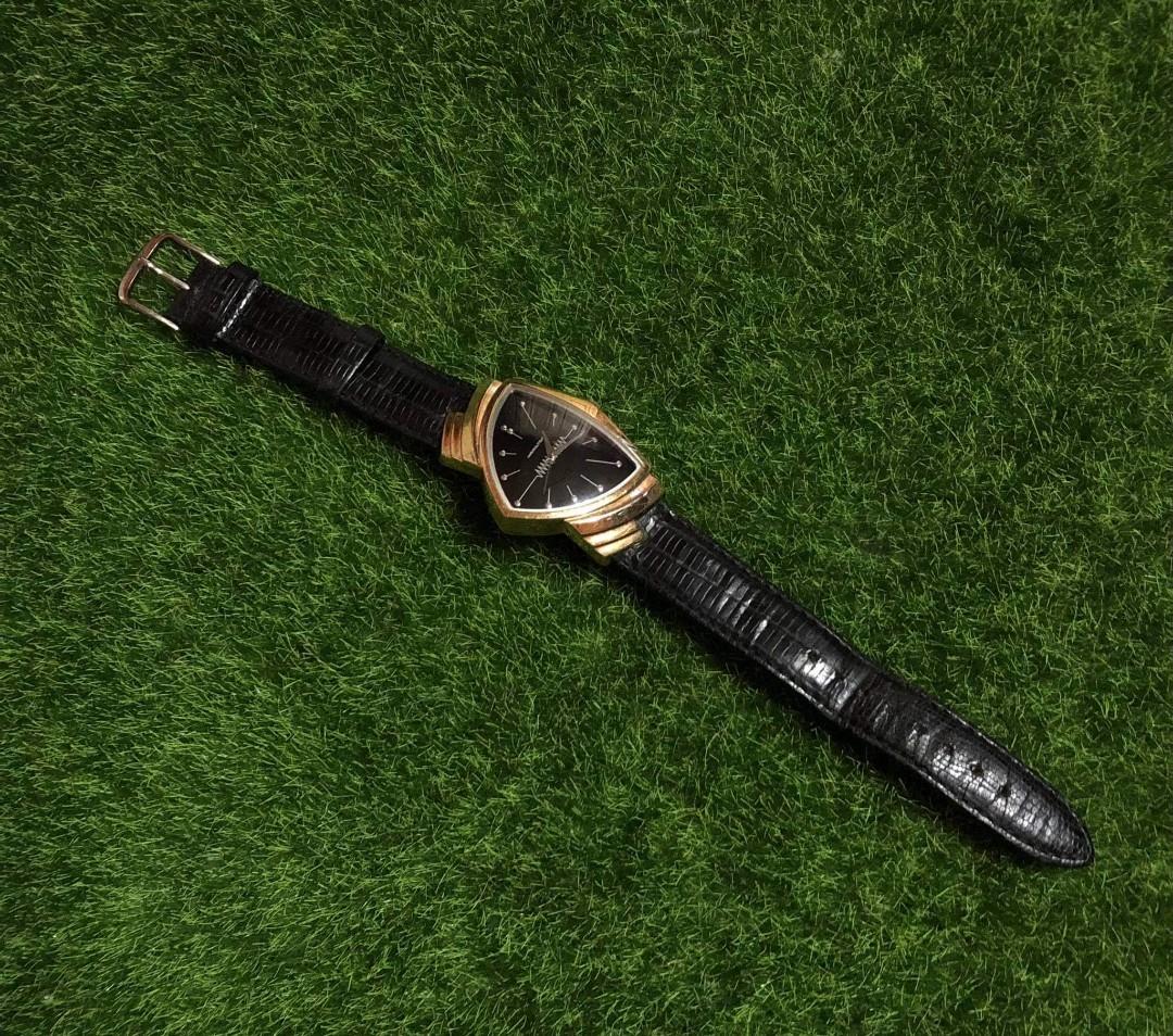HAMILTON VENTURA REGISTERED EDITION QUARTZ GOLD PLATED BLACK DIAL ELVIS ...
