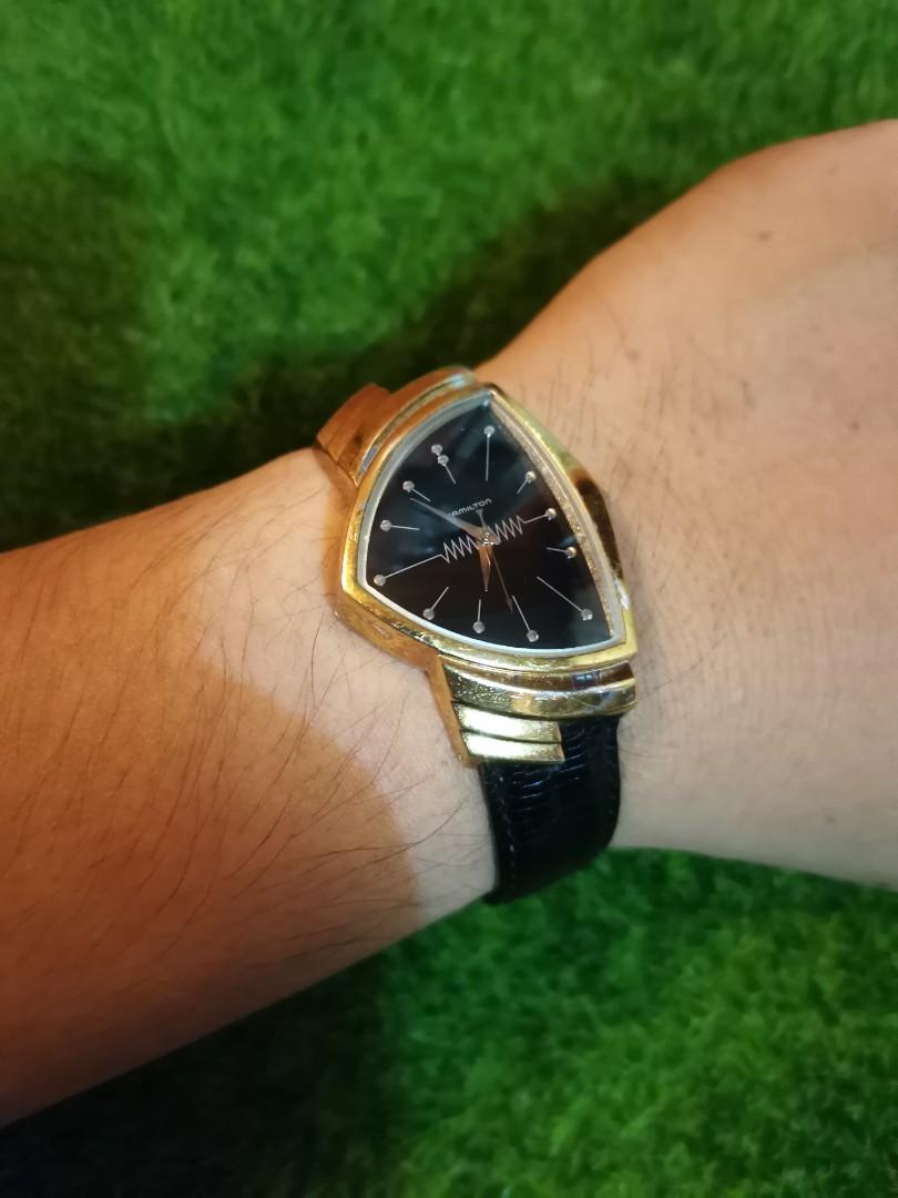 HAMILTON VENTURA REGISTERED EDITION QUARTZ GOLD PLATED BLACK DIAL ELVIS ...