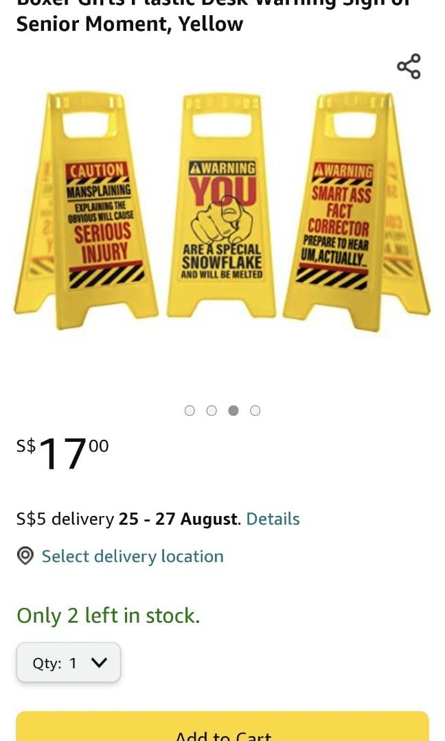 Joke Gag Humor warning sign Caution Signboard gift, Furniture & Home ...