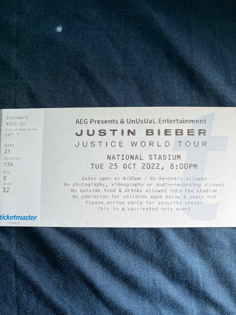 Justin bieber Justice World Tour Singapore, Tickets & Vouchers, Event ...