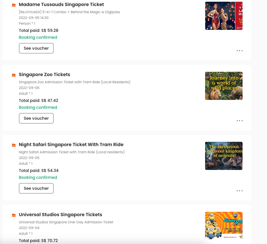 Klook Local Attraction Tickets (USS, Night Safari, SG Zoo, Madame ...