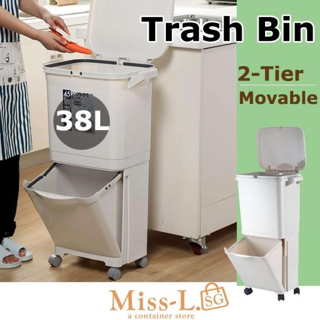 Large 2-Tier Sorting Dustbin with Lid/Kitchen Double Layer, Furniture ...