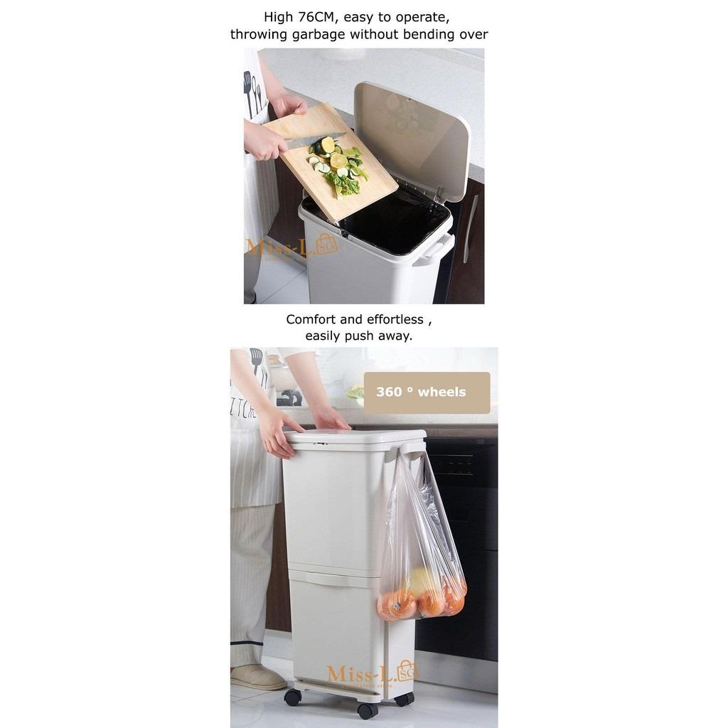 Large 2-Tier Sorting Dustbin with Lid/Kitchen Double Layer, Furniture ...
