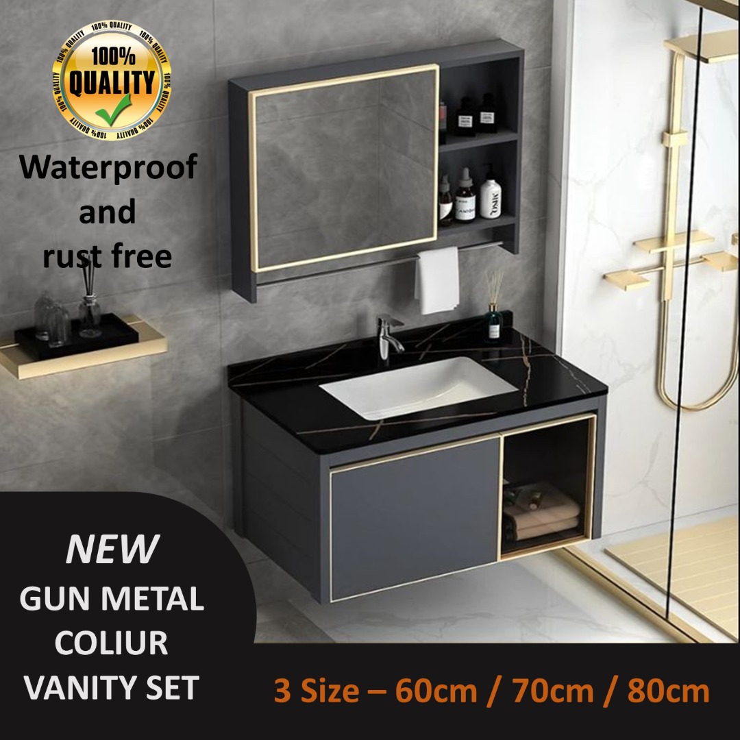 NEW Gun Metal Colour Vanity Set / Dark Grey Vanity / Basin Cabinet Set ...