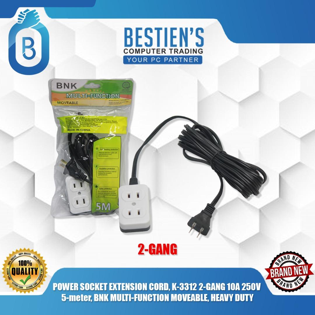 POWER SOCKET EXTENSION CORD, K-3312 2-GANG 10A 250V 5-meter, BNK MULTI ...