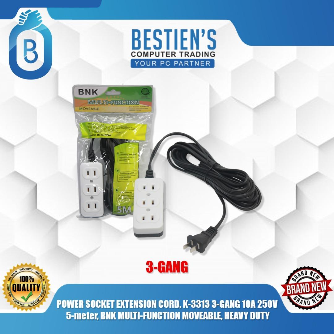 POWER SOCKET EXTENSION CORD, K-3313 3-GANG 10A 250V 5-meter, BNK MULTI-FUNCTION MOVEABLE, HEAVY ...