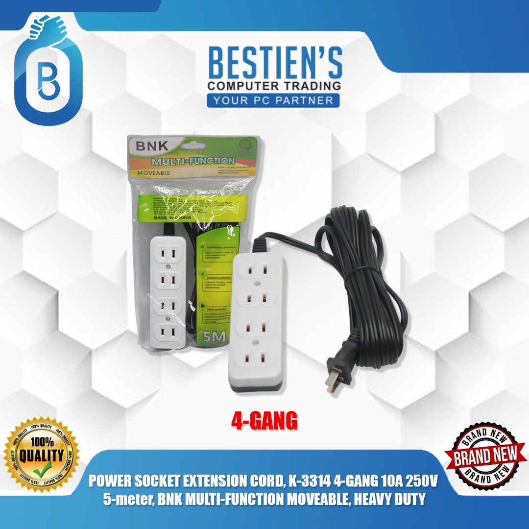 POWER SOCKET EXTENSION CORD, K-3314 4-GANG 10A 250V 5-meter, BNK MULTI ...