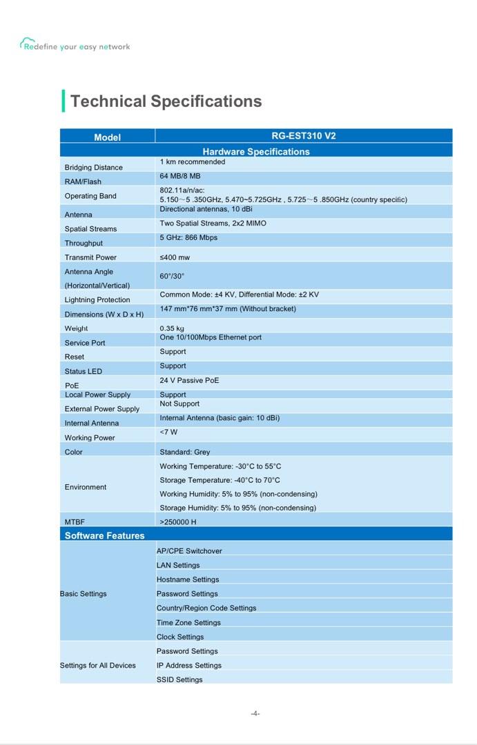 Ruijie Bridge 1 Pair Wireless Bridge RG-EST310 V2 5GHz Single-Band Dual ...