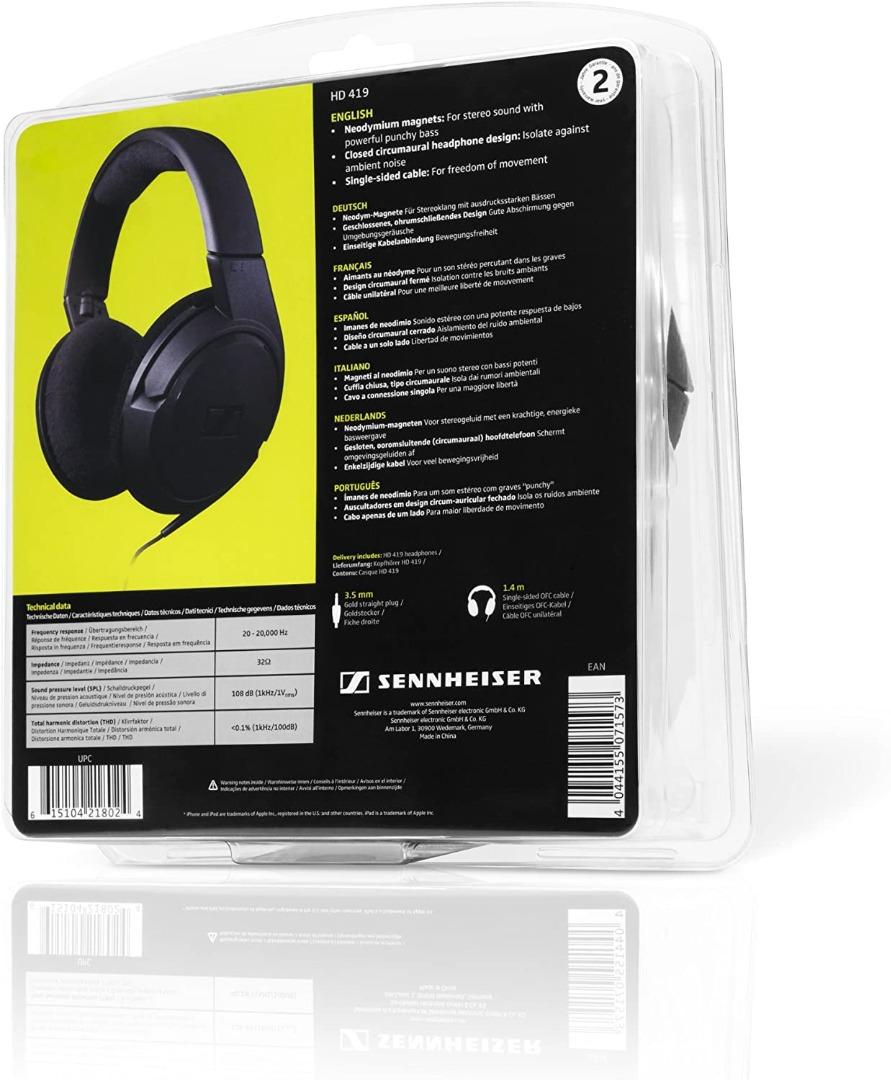 Sennheiser HD419 Sleek Closed-Back Stereo Over-Ear Headphones with ...