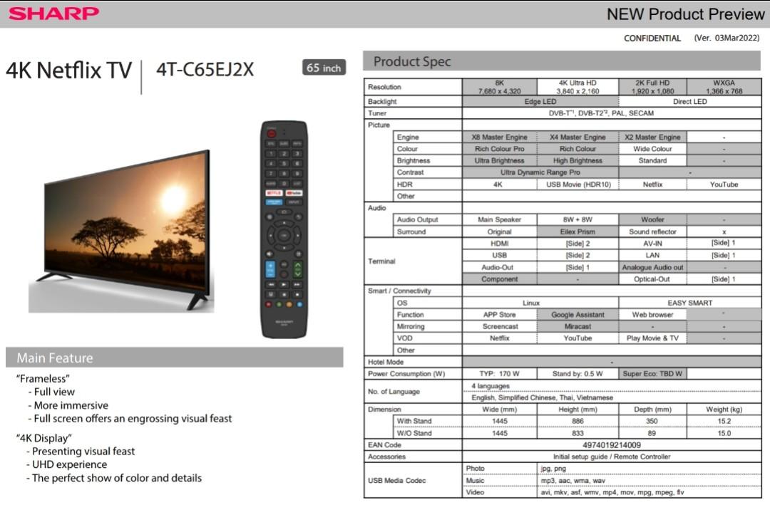 SHARP FRAMELESS SMART TV [MULTI MODELS - 32"/40"/50"/55"/65"], TV ...