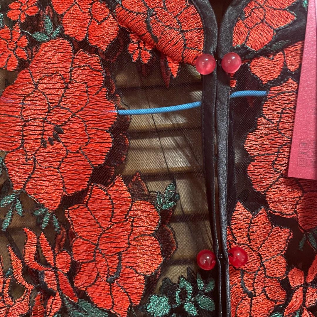 Sheer Floral Embroidery Traditional Cheongsam / Vietnamese Ao Dai Top ...