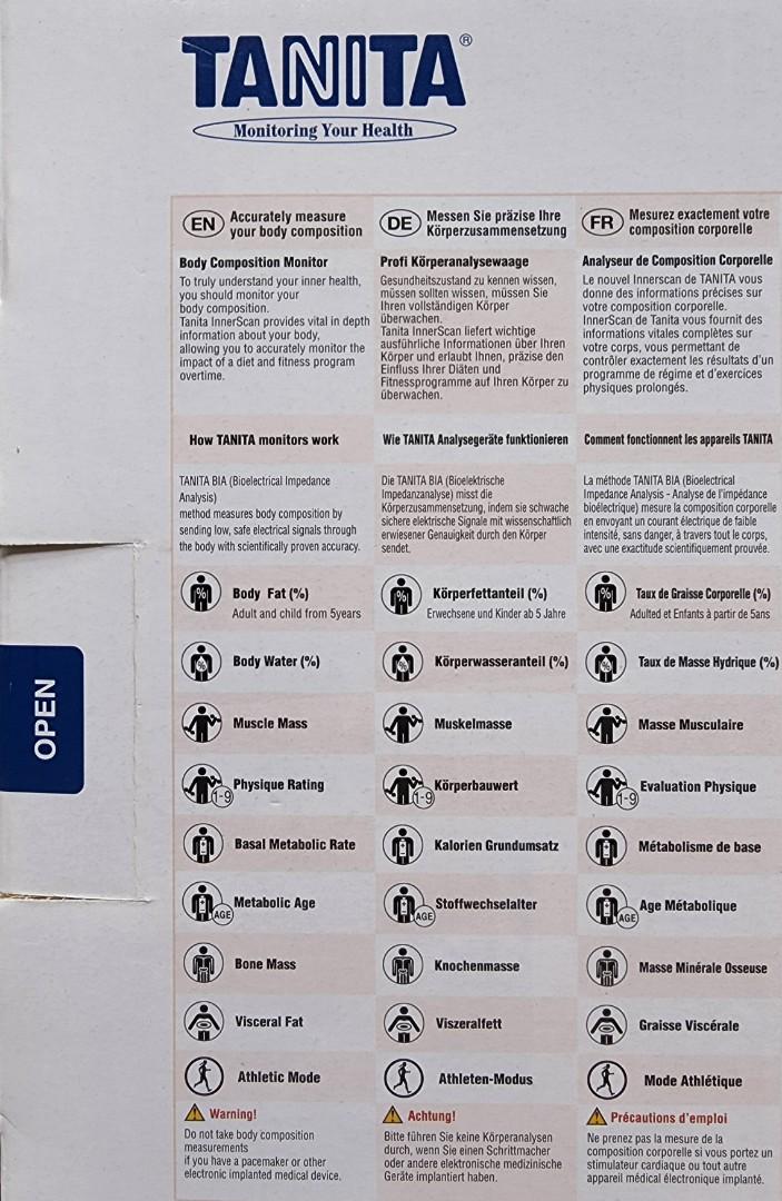 Tanita Inner Scan BC-730 Body Composition Monitor, Health & Nutrition, Health Monitors ...