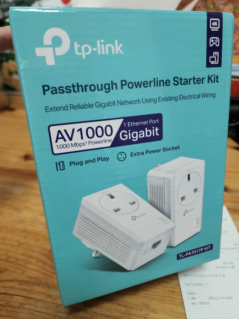 TP Link TL-PA7017P KIT AV1000 Gigabit Passthrough Powerline Kit TPLink ...