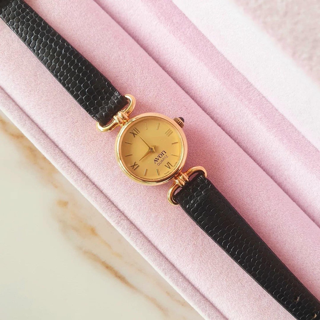 Vintage Gold Tone AVON Swiss Made Brand Leather Watch, Women's Fashion ...