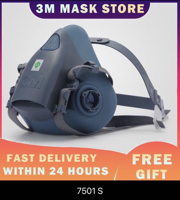 3M 7501S Gas Mask Spray Paint Decoration Chemical Dust Mask Protection Toxic Steam Filter ...