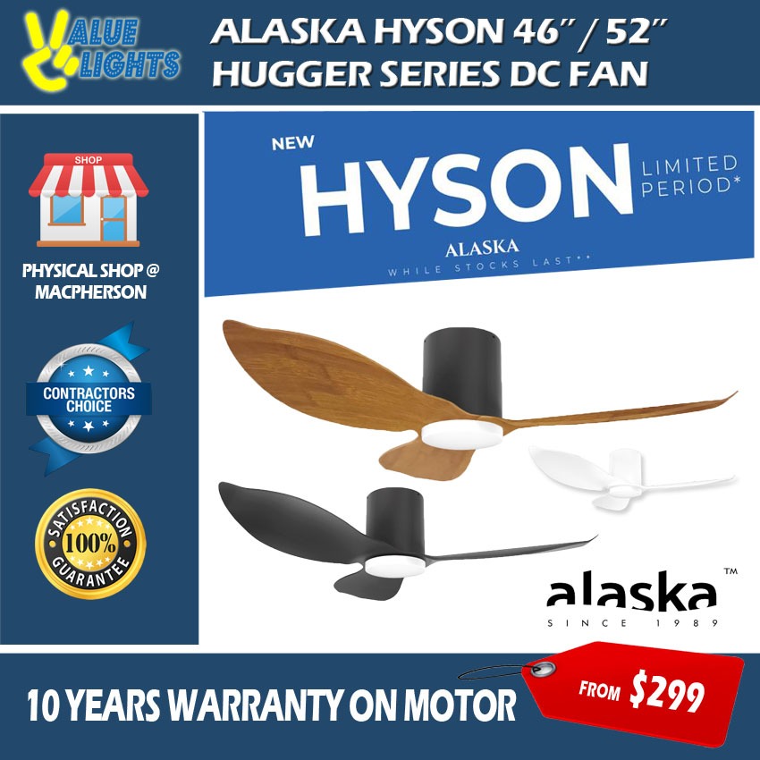Alaska Hyson 46" / 52" Hugger Low Ceiling DC Ceiling Fan 20W LED Light ...