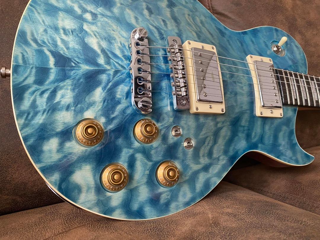 Aria Pro II PE-480 Quilted Maple Archtop Emerald Blue, Hobbies & Toys, Music & Media, Musical ...