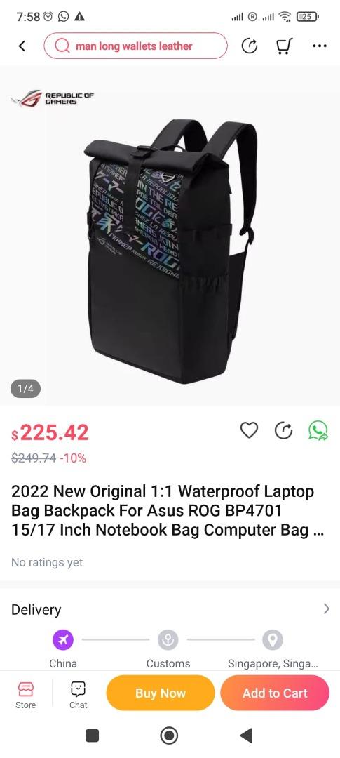 Asus ROG BP4701 15/17 Inch Notebook Waterproof Laptop Backpack, Men's ...