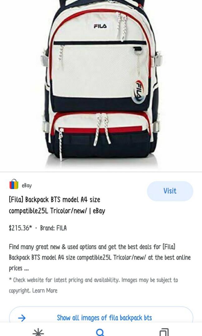 Authentic FILA bts backpack collection, Men's Fashion, Bags, Backpacks ...