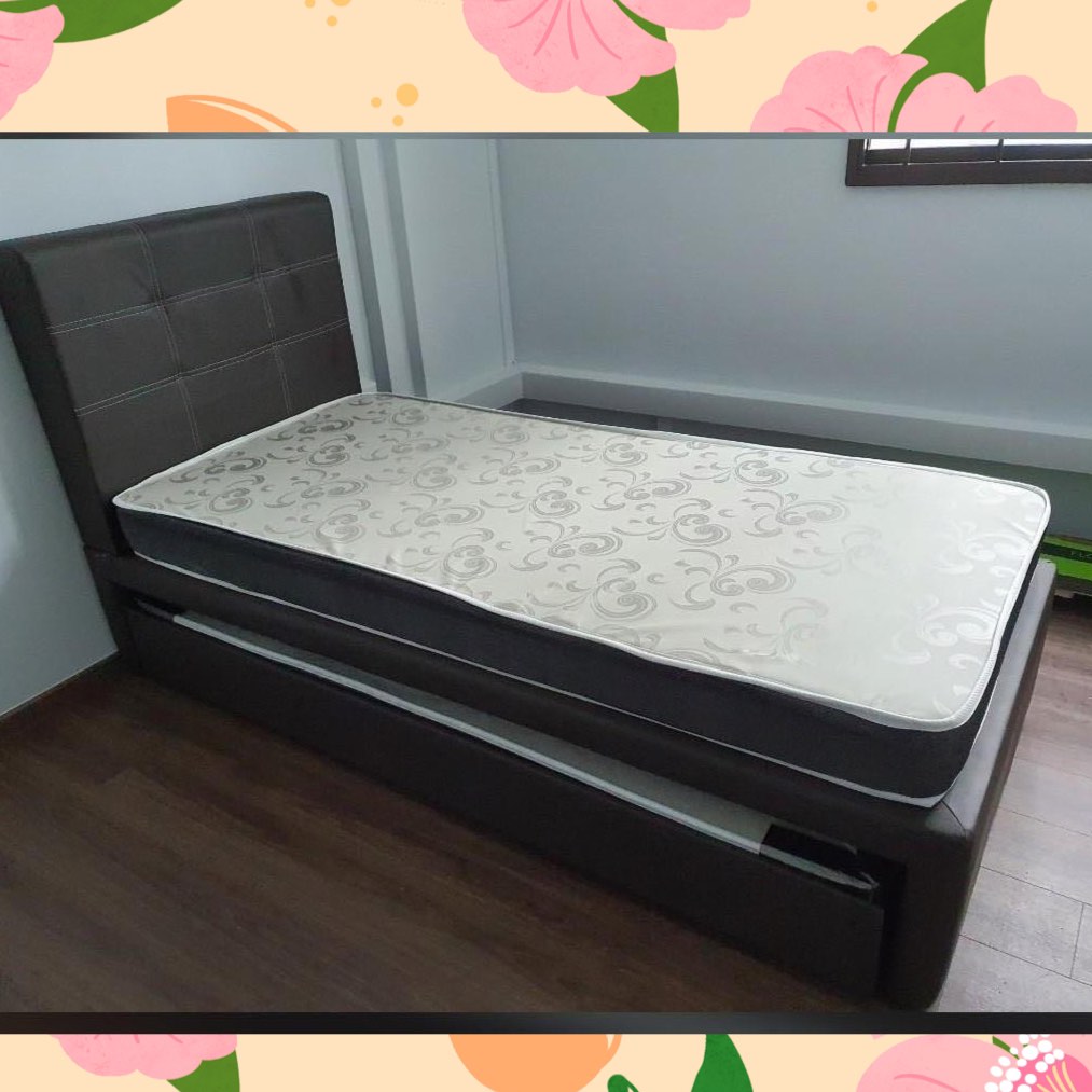 Bed Frame Bed + Pullout Bed / mattress under combo, Furniture & Home ...