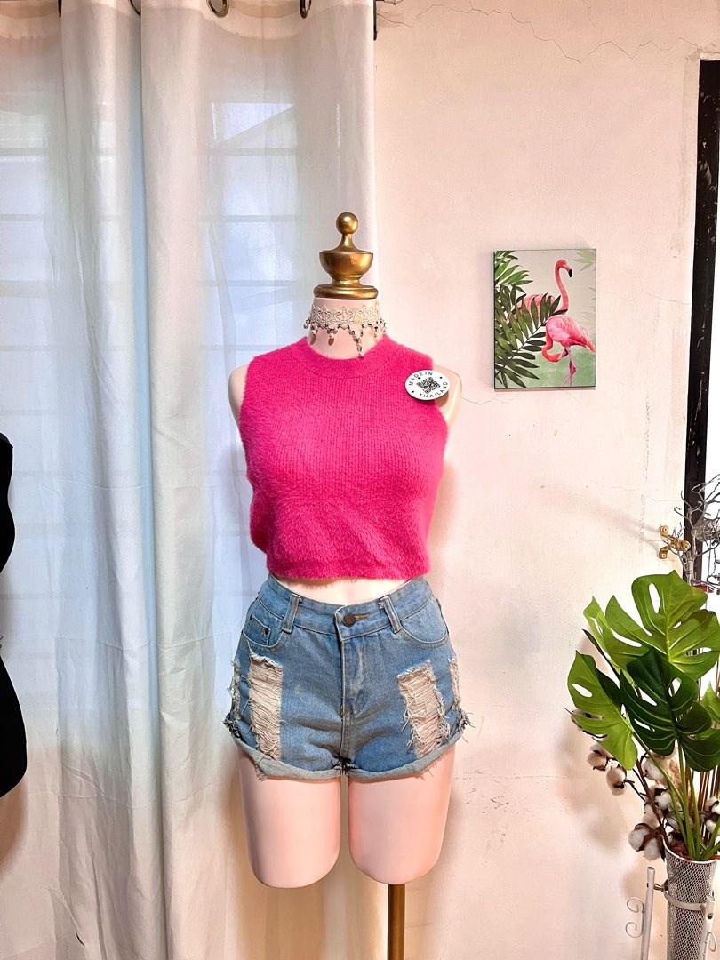 BKK barbie pink hot pink furry bangkok turtle semi crop top, Women's ...