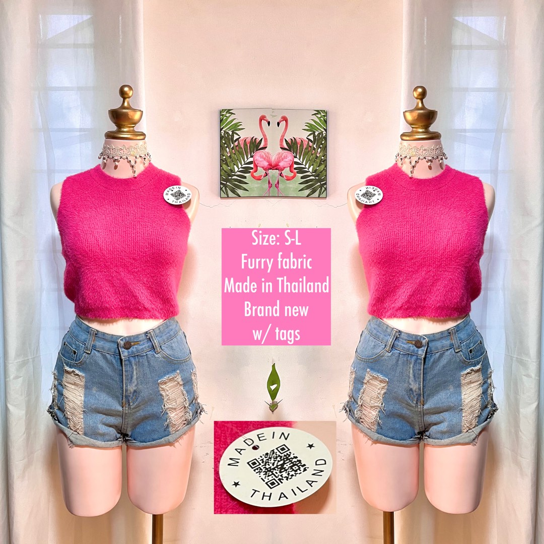 BKK barbie pink hot pink furry bangkok turtle semi crop top, Women's ...