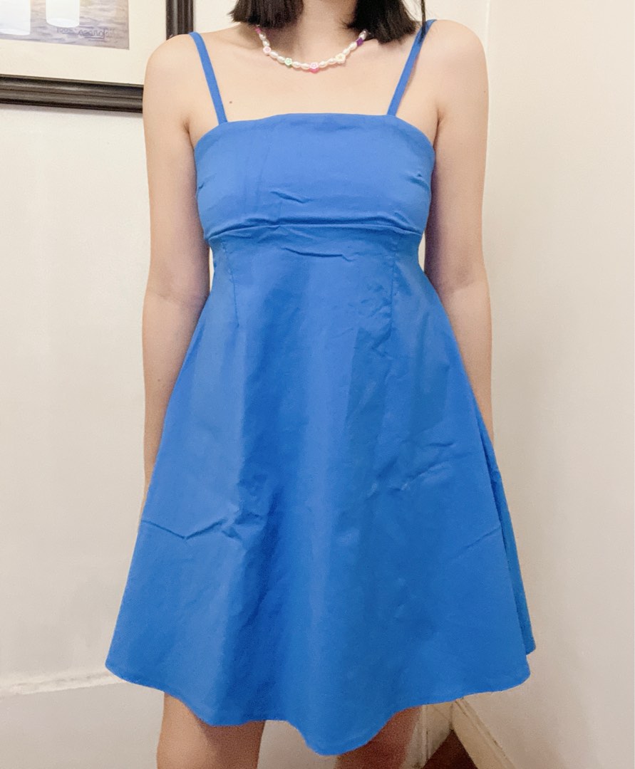 blue low back w/ tie knot ribbon mini dress FITS SMALL -LARGE, Women's ...