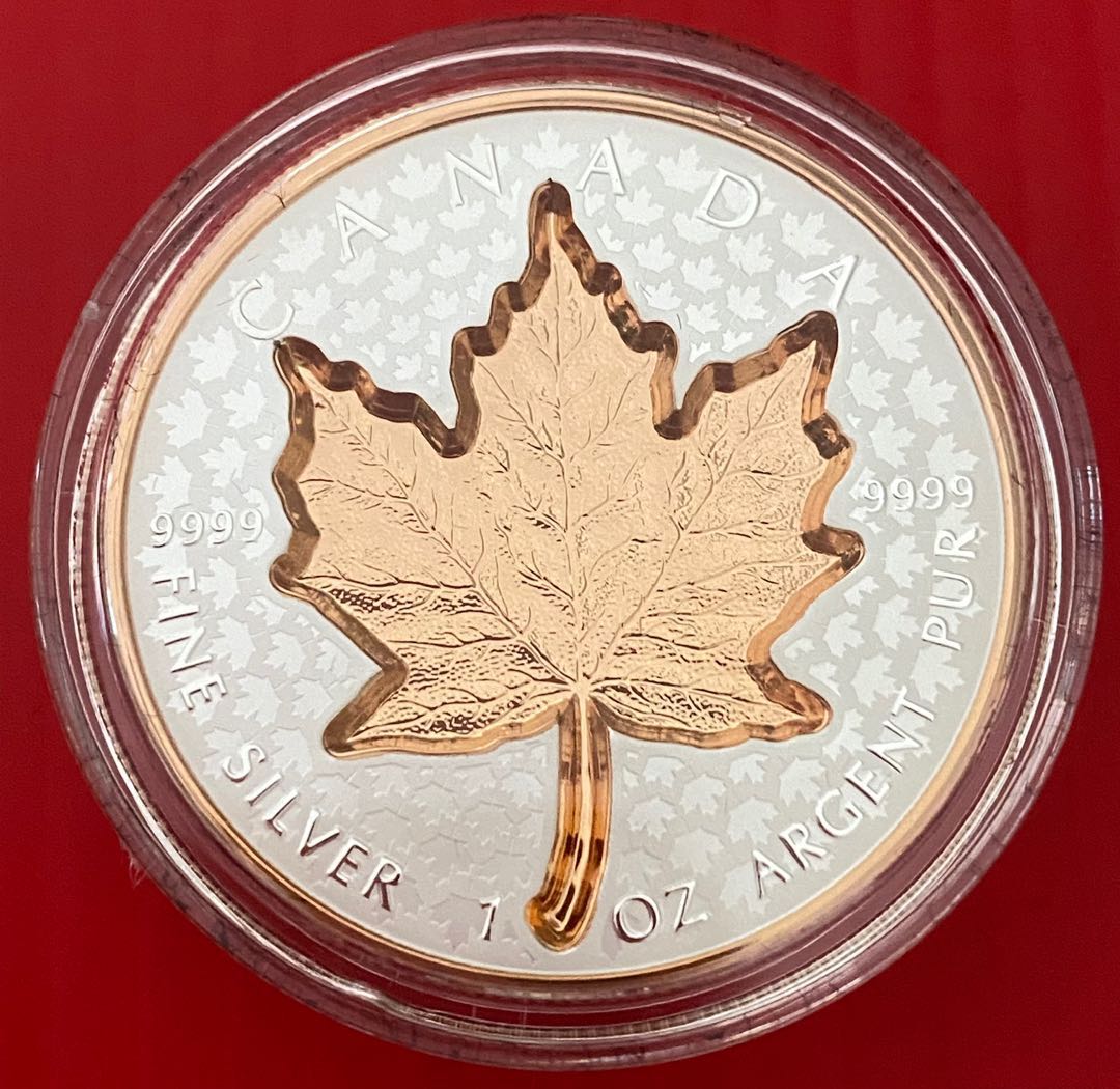 Canada. 20 Dollars 2022 Super Incuse Maple Leaf rose gold plating- 1 Oz ...
