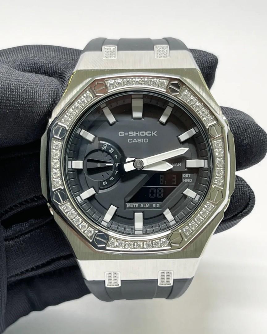 Casioak GA-2100 classic series in silver bezel with crystal, Black ...