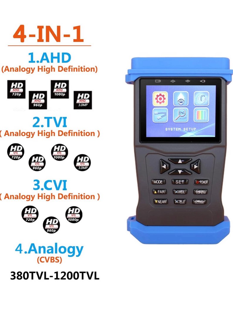 CCTV Tester, Security Camera Monitor for TVI CVI AHD Analogy Camera ...