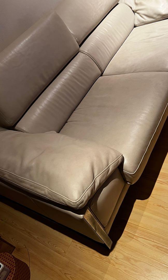 Corium Italian Full Leather Sofa in Cream color, Furniture & Home ...