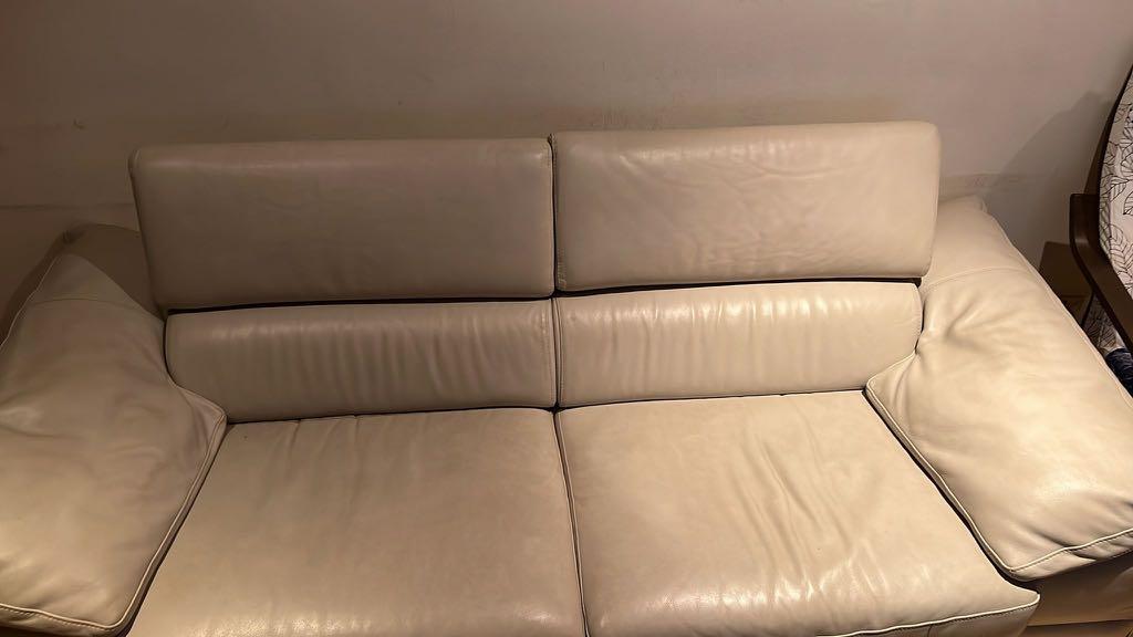 Corium Italian Full Leather Sofa in Cream color, Furniture & Home ...