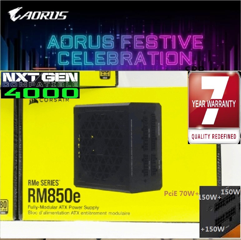 Corsair 850W RMe Series RM850e PSU Fully Modular, 80+ Gold(7Y ...