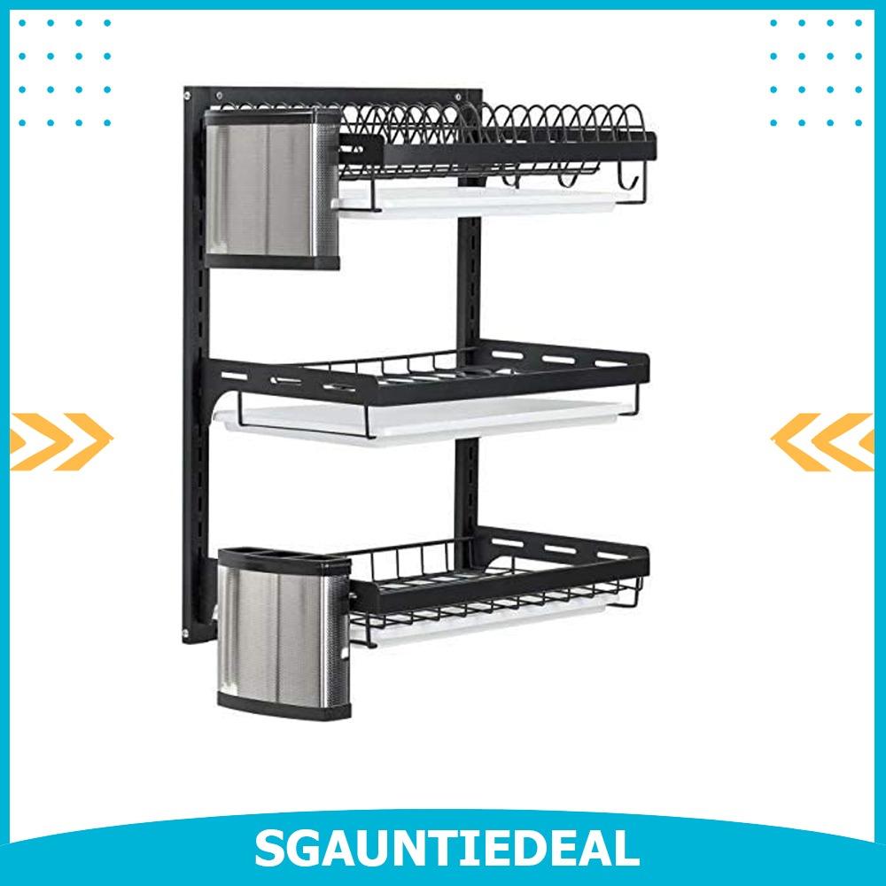 Dish Drying Rack Wall Mounted 3 Tier Hanging Dish Drainer Organizer ...
