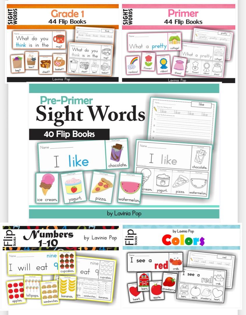 English Sight Words Flip book Worksheet for children preschoolers N,K1 ...