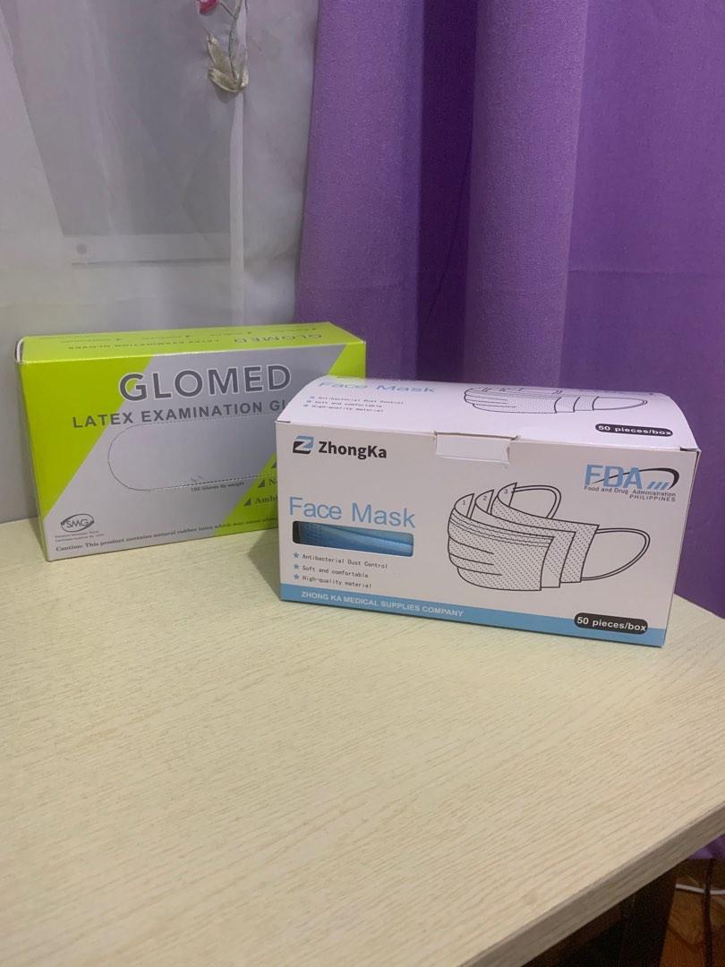 Face Mask + Glomed Latex Gloves, Health & Nutrition, Medical Supplies ...