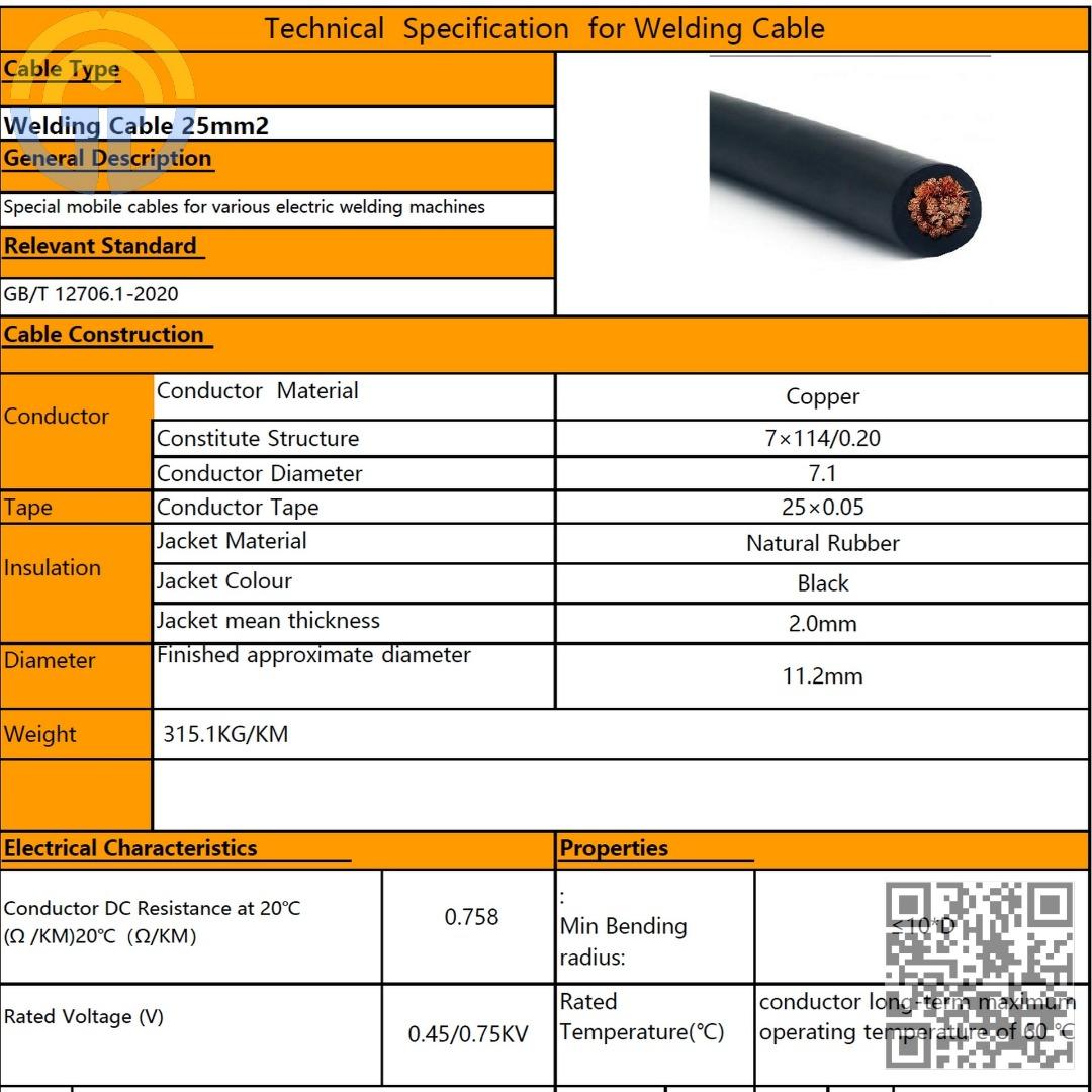 Flexible Pure Copper Welding Cable Standard Size 25SQMM 35SQMM ...