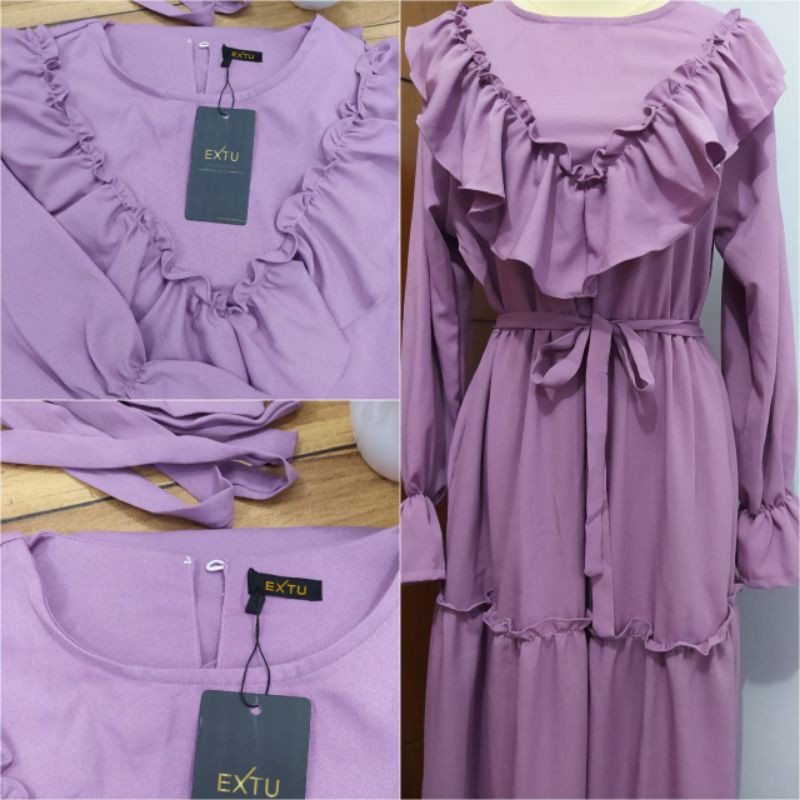 Gamis lilac merk extu, Fesyen Wanita, Muslim Fashion, Gaun di Carousell