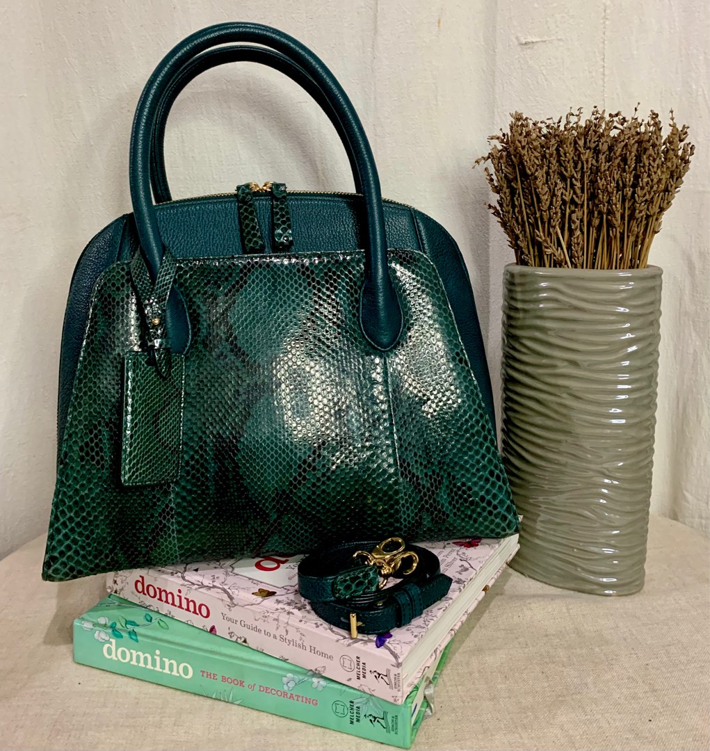 Georges Rech Emerald Green Alma type snake skin bag, Women's Fashion ...