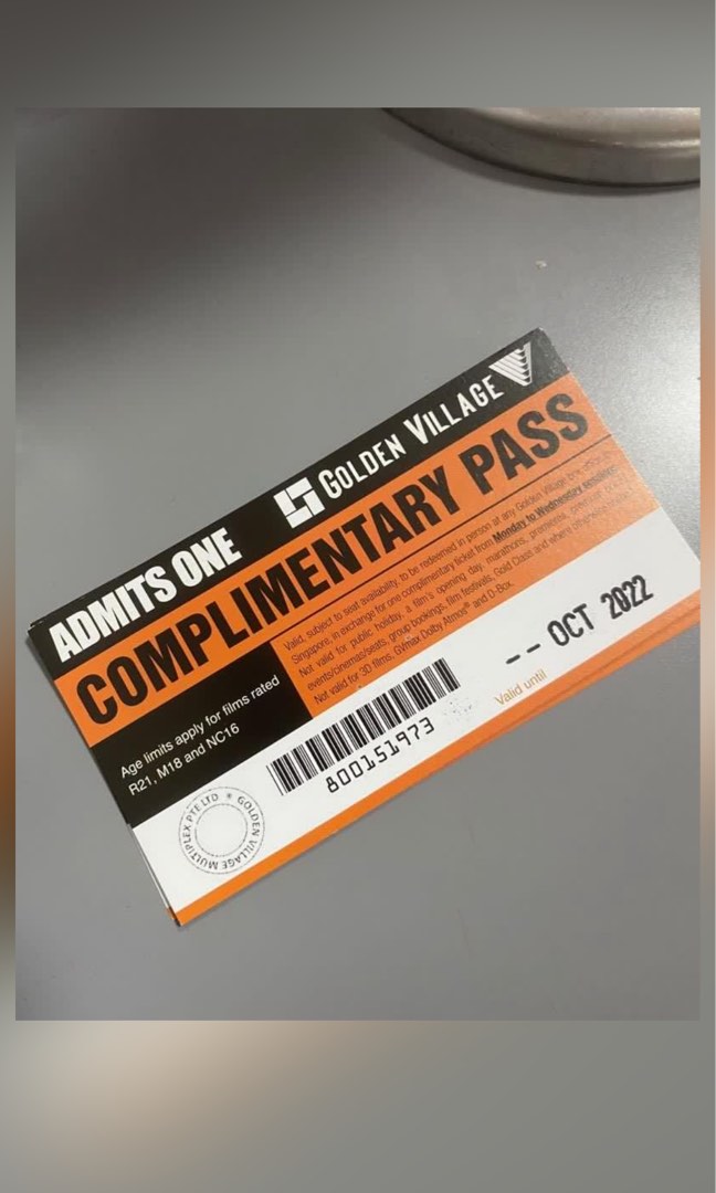 Golden Village Ticket (Complimentary Pass), Tickets & Vouchers ...