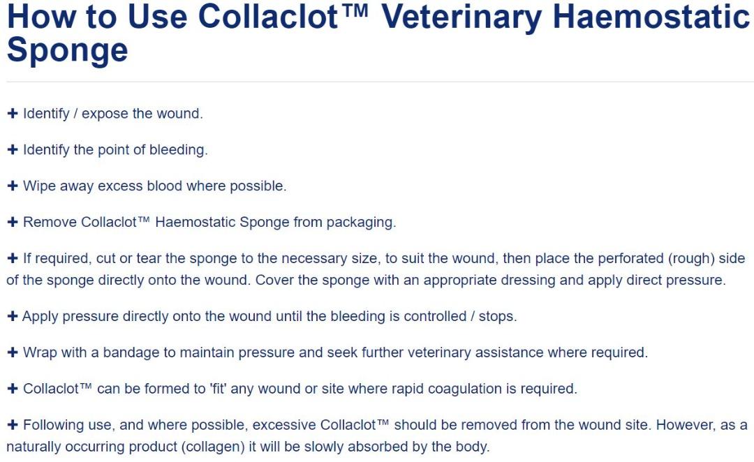 Haemostatic Collagen Sponge (Collaclot) for wound healing and stopping ...