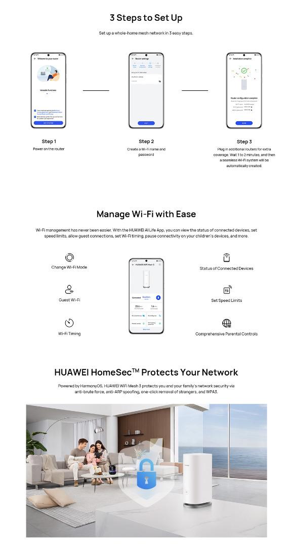 HUAWEI WiFi Mesh 3 AX3000 (2 PACK) Wifi 6,Whole-Home Mesh Router ...